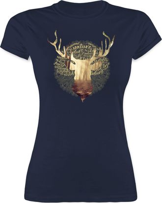 Shirtracer Shirt Damen - Kompatibel mit Oktoberfest - Hirsch Motiv Geschenk J&auml;ger I Hirschgeweih Tracht - XXL - Navy Blau - trachtentshirts trachtenshirt bayrisc