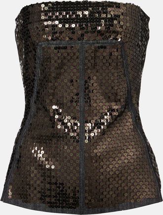 Rick Owens Top bustier en jean à sequins