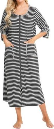 Generic Chemise de nuit à manches longues pour femme, robe de nuit rétro rayée, chemise de nuit ample pour femme, robe t-shirt pour lautomne, style vintage, c