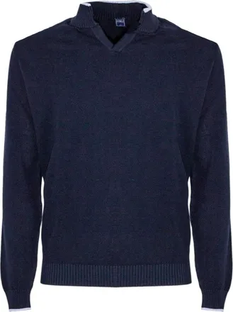 Fedeli Homme, Pulls, Bleu, Taille: L Pull en piqu&eacute; de coton &agrave; col en V