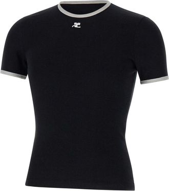 Courr&egrave;ges Homme, Tops, Noir, Taille: M T-shirt Signature Contrast&eacute;