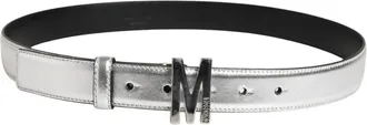 Moschino unisex, Accessoires, Gris, Taille: ONE Size Couture Silver Leather Logo Metal Buckle Waist Belt