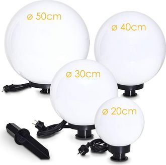 HOFSTEIN Kugelleuchte Miau, Kugellampe 4er Set, Außenleuchten aus weißem Kunststoff Ø 20, 30, 40 und 50 cm, Leuchtkugeln mit E27-Fassung, Kugellampen mit 5 Met