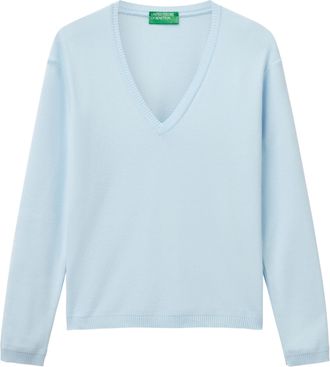 Benetton T-Shirt mit V-Ausschnitt M/L, blau, M