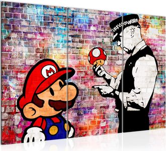 Runa Art Wandbilder Mario and Cop Bild XXL Jugendzimmer Wohnzimmer Bunt Street Art 120 x 80 cm 3 Teilig 303031c