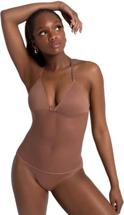 Capezio Justaucorps Taille Moyenne en Maille à col Plongeant sous-vêtements Couche de Base, Moka, M Femme