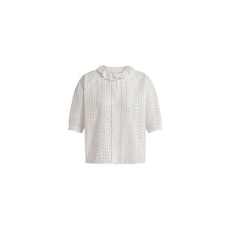 Alberta Ferretti Femme, Blouses et Chemises, Beige, Taille: 36 FR Guipure Short Sleeve Shirt