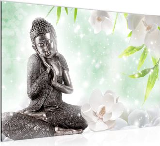Runa Art Bild Feng Shui Buddha Modern Wandbilder Wohnzimmer Schlafzimmer 1 Teilig - Made In Germany - Relax Grün Grau Flur 019115b