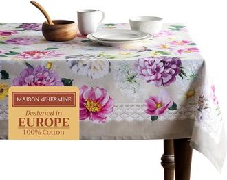 Maison d'Hermine Pivoine Nappe 100% Coton pour la Cuisine d&icirc;ner Table d&eacute;coration f&ecirc;te Mariage, f&ecirc;te m&egrave;res Printemps/&eacute;t&eacute; (Rectangle, 160cm x 220cm)