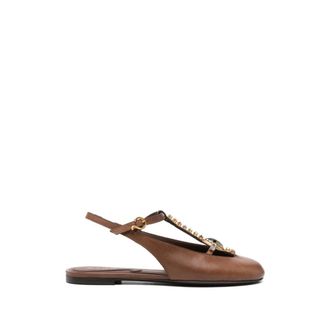 Etro Femme, Chaussures, Brun, Taille: 36 EU Escarpins Slingbacks Bas en Cuir avec Strass