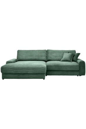 CARRYHOME Ecksofa, Dunkelgr&uuml;n, Textil, 3-Sitzer, F&uuml;llung: Schaumstoff,Hohlfaser, Ottomane links, L-Form, 300x180 cm, R&uuml;cken echt, Wohnzimmer, Sofas & Couches, W