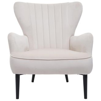Mendler Lounge-Sessel HWC-K37, Cocktailsessel Polstersessel Sessel, Samt (280g/m&sup2;) - Creme-beige