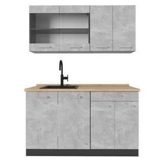 Vicco K&uuml;chenzeile R-Line, K&uuml;chenzeile Single, Beton/Anthrazit, 140 cm, AP Eiche