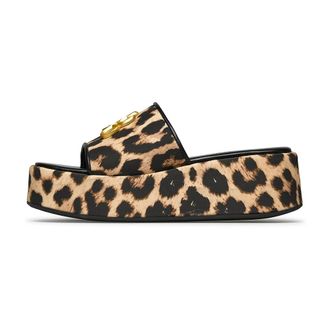 Loriblu Mule mit Keilabsatz aus Leopardenmusterstoff mit goldenem Logo. - - Shoes - Damen - Braun - 40 EU