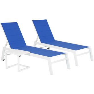 Happy Garden Set 2 bains de soleil et table dappoint BARBADOS en textil&egrave;ne bleu - aluminium blanc