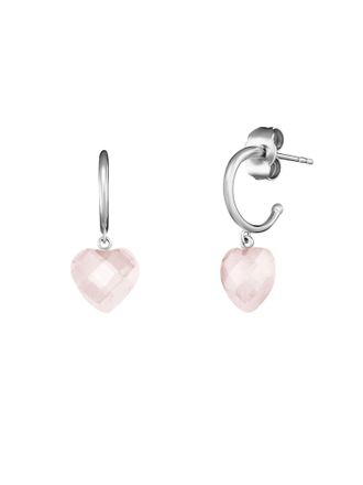 Engelsrufer Damen-Creolen aus Sterling-Silber mit Herz-Anh&auml;nger aus Rosenquarz in der Farbe Silber-Ros&eacute;, ERE-HEART-RQ-CR