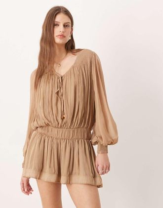 Free People Sunbeam - Robe courte &agrave; manches longues - Marron-Brown
