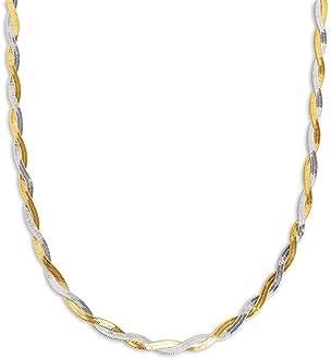 Singularu Collier Lisse Twister Mix. Chaîne Bicolore en Acier Inoxydable avec Finition Plaqué Or 18Kt. Chaîne Tressée Taille Unique, Longueur 40 cm + Extension.