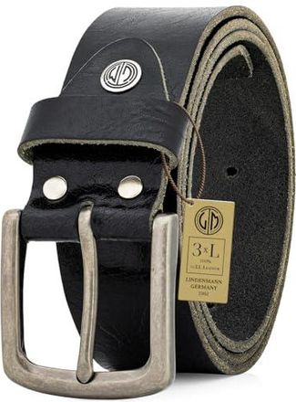 Lindenmann ceinture homme de cuir de buffle, 40 mm large et 3,8 mm fort, ajustable, noir, Farbe/Color:noir, Size US/EU