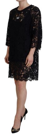 Dolce & Gabbana Womens Black Floral Lace Cotton Shift Mini Dress