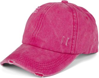 styleBREAKER Damen Baseball Cap im Washed Destroyed Used Look, Ponytail, 6-Panel, Klettverschluss verstellbar 04023080, Farbe:Pink