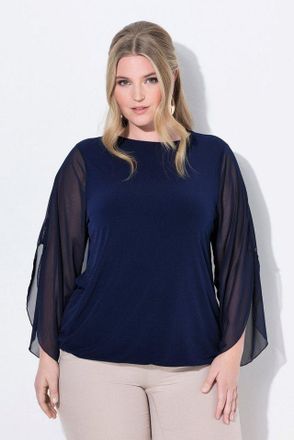 Miamoda Longbluse Bluse 3/4-Mesh-&Auml;rmel mit Schlitz