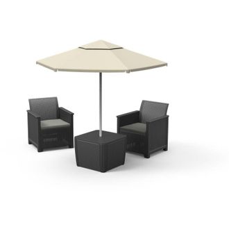 Keter Salon de jardin Tahiti 2 places avec coussins - Anthracite