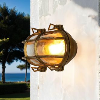Licht-Erlebnisse Messing Wandleuchte IP64 Außenbereich edel SKIATHOS Maritime Lampe Schiffslampe Haustür Terrasse