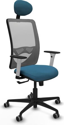 Piqueras y Crespo Hochwertiger Schreibtischstuhl Zulema mit wei&szlig;en und schwarzen Armlehnen, h&ouml;henverstellbare Lendenwirbelst&uuml;tze und festes Kopfteil, Grau/Petrolgr&uuml;n
