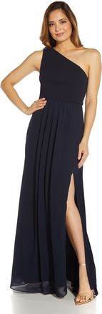 Adrianna Papell Damen Chiffon-Kleid mit Einer Schulter, Mitternacht/Ausflug, einfarbig (Midnight//Getaway Solids), 38