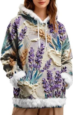 Generic Sweat à capuche surdimensionné de Noël pour homme et femme - Bordure unie - Manches longues - Avec poches - Pull de Noël 2025 pour femme - Moelleux, S