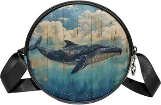 Generic Sac &agrave; bandouli&egrave;re rond rond pour femme, petit sac &agrave; bandouli&egrave;re avec fermeture &eacute;clair et bretelles r&eacute;glables, style d&eacute;contract&eacute;, motif baleine