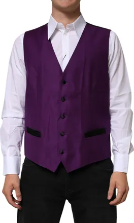 Dolce & Gabbana Mens Purple Wool Dress Formal Waistcoat Vest Polyester Silk Virgin