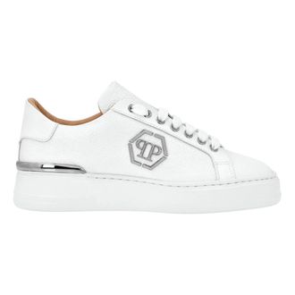 Philipp Plein unisex, Chaussures, Blanc, Taille: 47 EU Nappa Leather Lo-Top Baskets Monogram