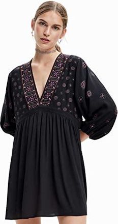 Desigual Woman Woven Dress 3/4 Sleeve Robe, Noir, Taille L Femmes