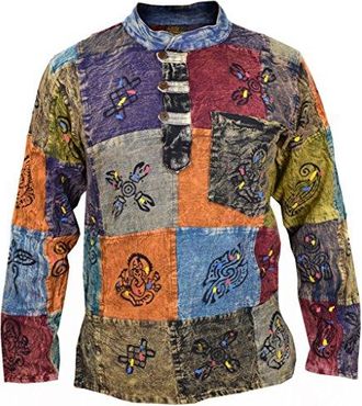 Gheri Chemise décontractée, Motif patchwork hippie pour Homme XXL Délavé