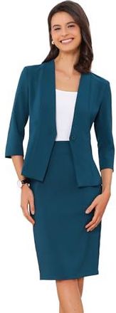 Allegra K Ensemble de Costume Jupe daffaires pour Femmes 2 pièces Tenue de Travail de Bureau Blazer sans col Jupe crayonLac Bleu M