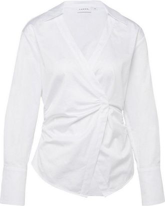 Comma Langarmbluse Bluse Feminine Baumwoll-Satin-Stretch-Bluse mit Druckknopfverschluss