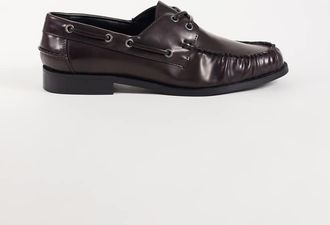 Asos chaussures bateau &agrave; lacets avec fronces en bordeaux-Rouge