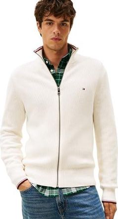Tommy Hilfiger Pull avec Fermeture &Eacute;clair Homme Rib Zip Through avec Col Montant, Ivoire (Ivory Petal), M