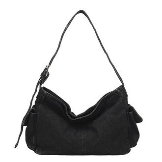 Generic Grand sac &agrave; bandouli&egrave;re d&eacute;contract&eacute; en denim pour femme, pour le travail, les voyages, Noir, 12.99x5.51x8.66inch