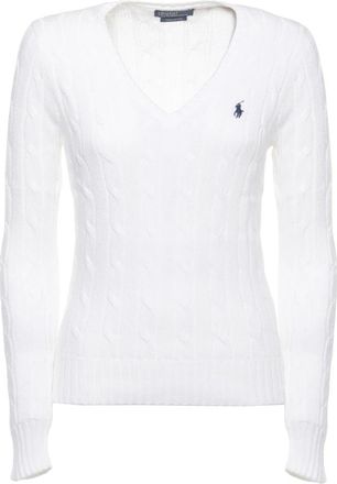 Ralph Lauren Femme, Pulls, Blanc, Taille: 38 FR Pull en maille torsad&eacute;e &agrave; col en V