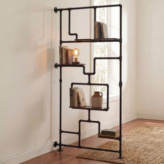 Mendler Raumteiler mit Regal HWC-P10, Wohnregal Ablageregal, Industrial Metall Melamin MVG 203x100x20cm - Dunkelbraun