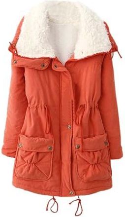 Generico Veste dhiver pour femme Parka mi-longue avec col haut et cordon de serrage réglable, simple et chaude Veste matelassée décontractée, orange, 3XL