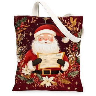Generic Sacs fourre-tout en toile motif P&egrave;re No&euml;l r&eacute;utilisables, vintage, l&eacute;gers et lavables avec bandouli&egrave;re pour voyage, pique-nique, 33 x 38 cm