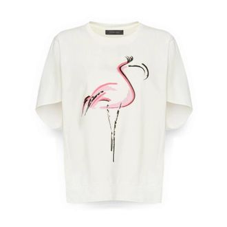 Elena Miro Bedrucktes Baumwoll-T-Shirt mit Strasssteinen - - Tops - Damen - Wei&szlig; - S/M