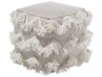 Beliani Pouf Fu&szlig;ablage Sitzpouf beige mit Metallic F&auml;den Gold quartatisch Boho Nashik