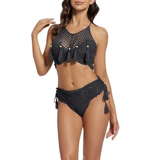 Generic Maillot de Bain Femme Robe de Plage Crochet Sarongs en Crochet &Eacute;t&eacute; Plage Couvrir Sexy V-Cou Bikini Cover Up Boh&egrave;me Sexy Beachwear Femmes