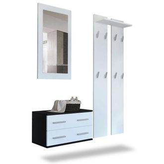 Vladon Garderobenset Garderobe Kioto, Made in Germany, Korpus in Schwarz matt/Front in Weiß matt