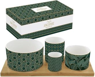 Easy Life 1468CTON Charleston Aperitif Set mit 4 Schalen aus Porzellan auf Tablett Bambus